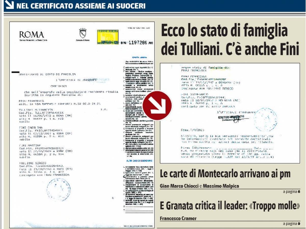 Ecco lo stato di famiglia dei Tulliani: c'è anche Fini - il Giornale